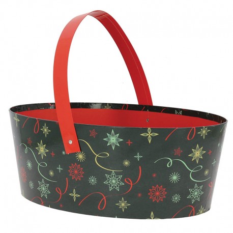 Panier carton ovale avec anse Noel vert 36x23 - Equipement Online